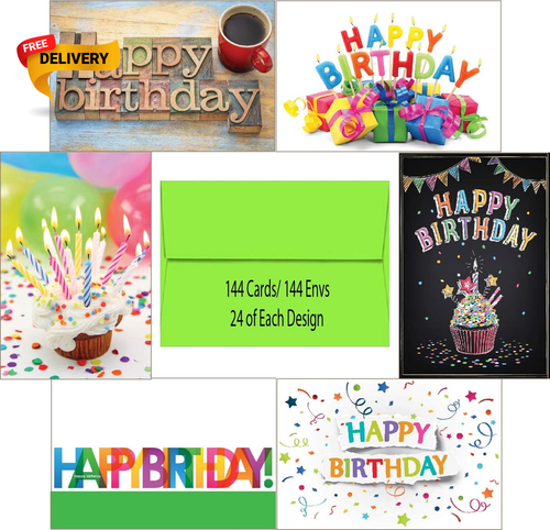 Blank Birthday Card Assortment Set 144 Count with A6 Envelopes 4x6 Bulk ...