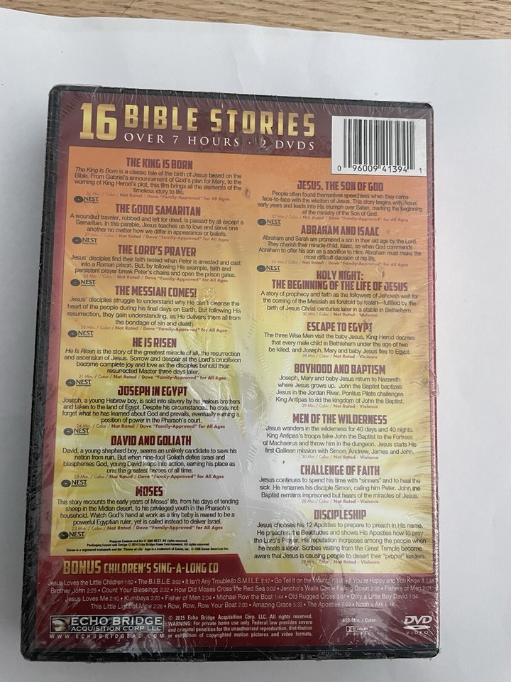 16 Bible Stories for the Whole Family DVD Set + Sing-A-Long CD *New ...
