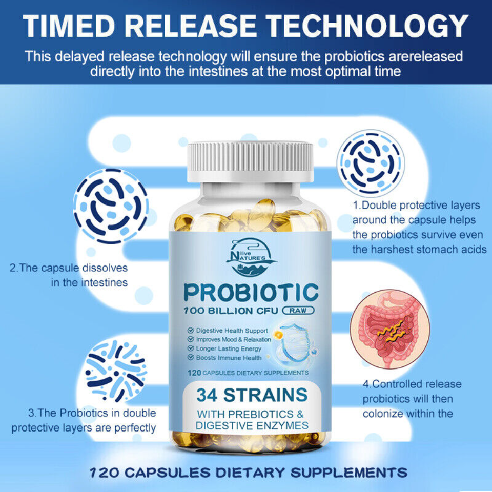 Probiotics 100 Billion CFU Potency Digestive Immune Health 240 Capsules ...