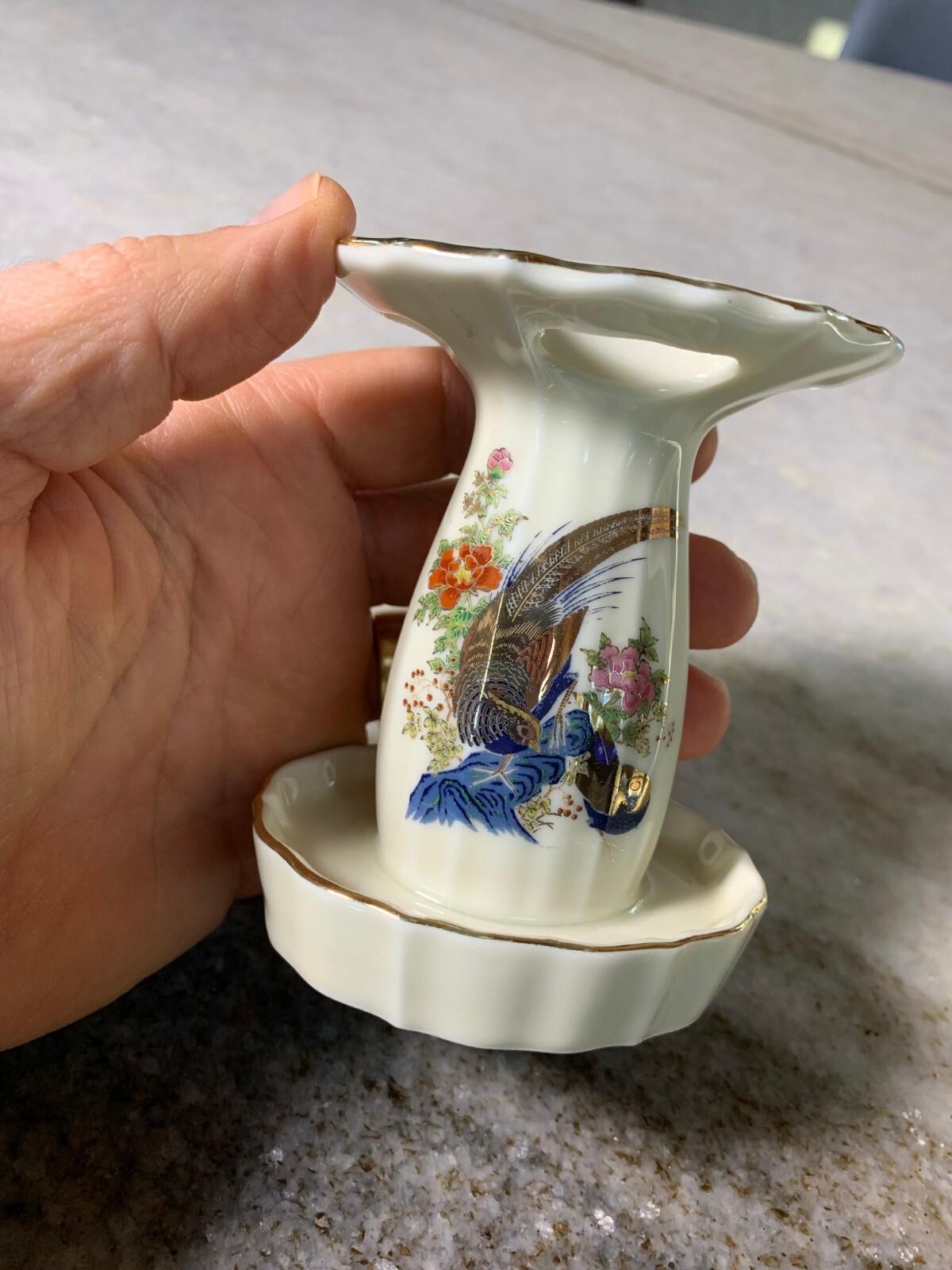 Antique Ceramic Porcelain Toothbrush Tooth Brush Holder Stand Pheasant ...