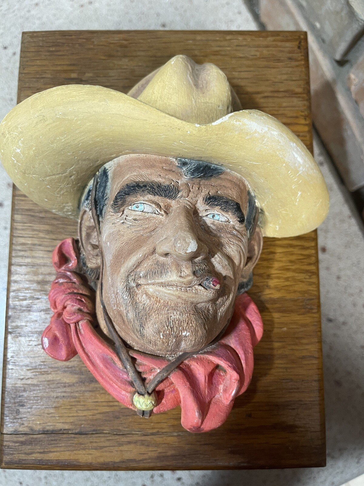 Vtg RARE Bossons Chalkware Head RAWHIDE Western Cowboy Congleton ...