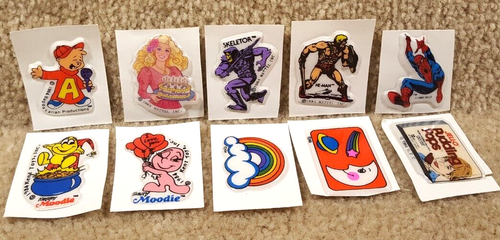 10 Puffy Stickers 1984 He Man Skeletor Spiderman Barbie Alvin Chipmunks ...