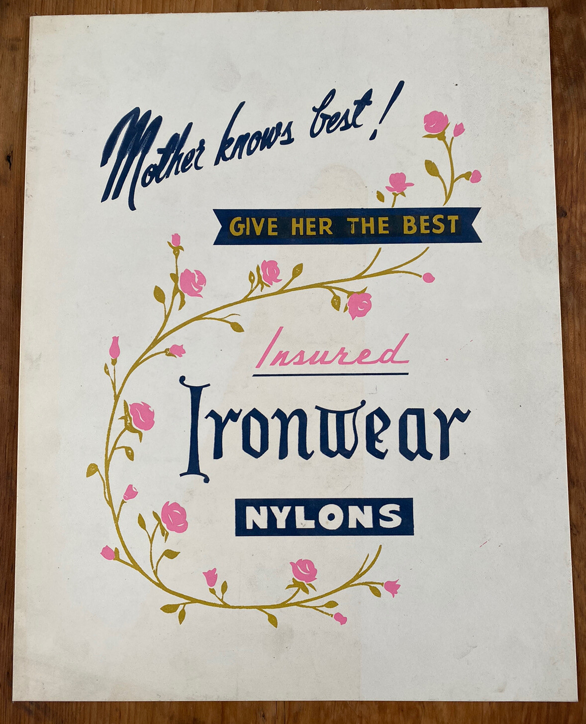 Vintage C.1945 "IRONWEAR NYLONS, Mother Knows Best" Advertising Signage ...