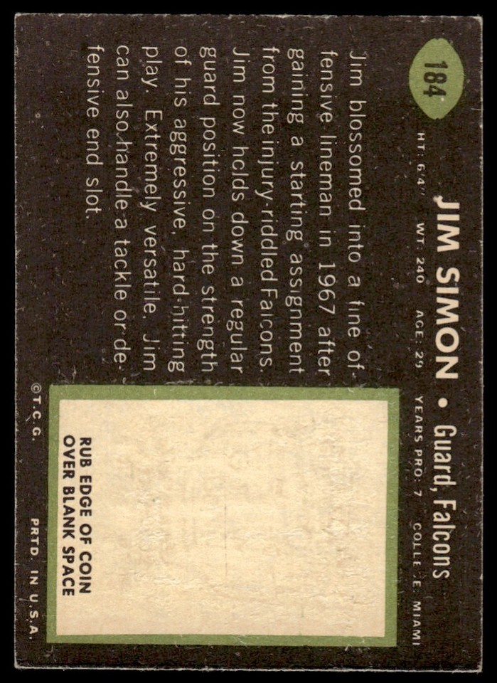 1969 Topps Jim Simon #184 | eBay