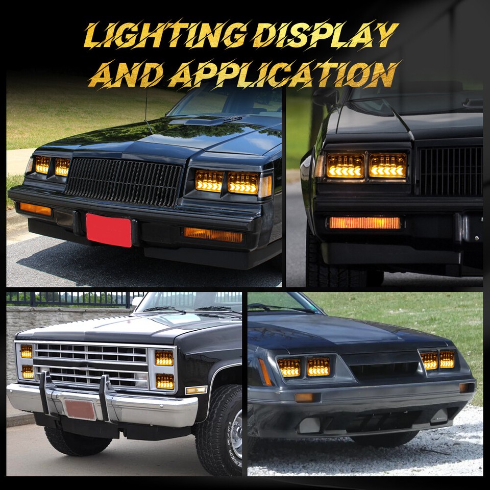 For Chevrolet Caprice 1977-86 4PCS 4x6" LED Headlights Hi/Lo Turn ...