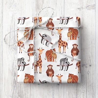 Zoo Animals Wrapping Paper (2 Sheets), gift wrap, giraffe, monkey ...