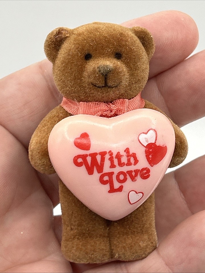 VTG 2 Miniature Flocked BEARS Mini Figures I LOVE YOU w/ ️ Heart ...