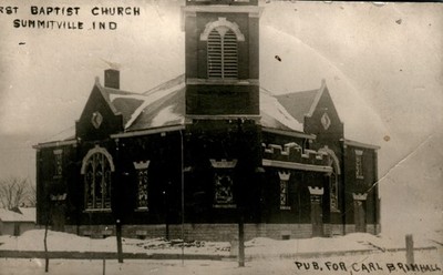 1911 Postcard Summitville Indiana First Baptist Church Snowy Carl ...