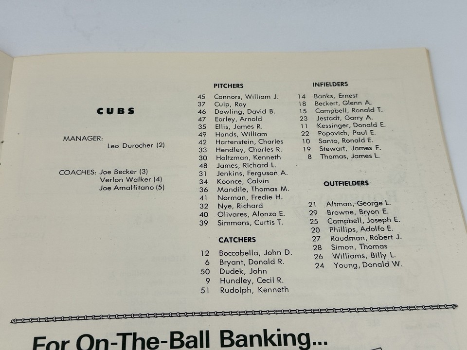 1967 Chicago Cubs Giants Spring Training Scorecard Program 1st year ...