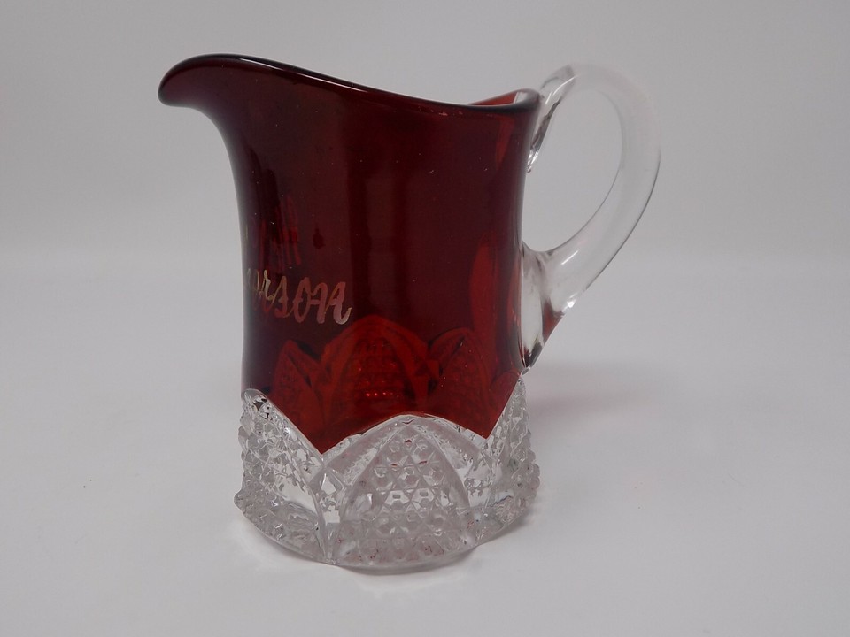 Duncan Miller Ruby Stain EAPG Button Arch Souvenir Creamer Pitcher ...