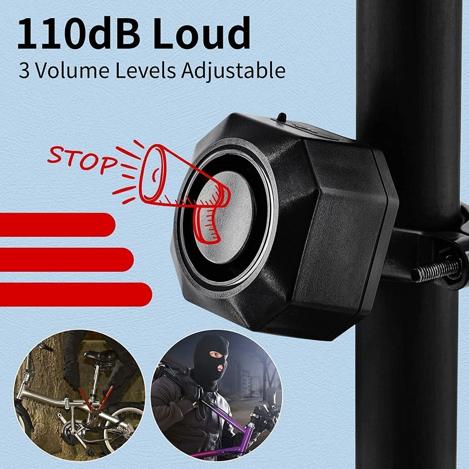 Rechargeable Bike Alarm Waterproof Sensitive Motion Detection Anti ...