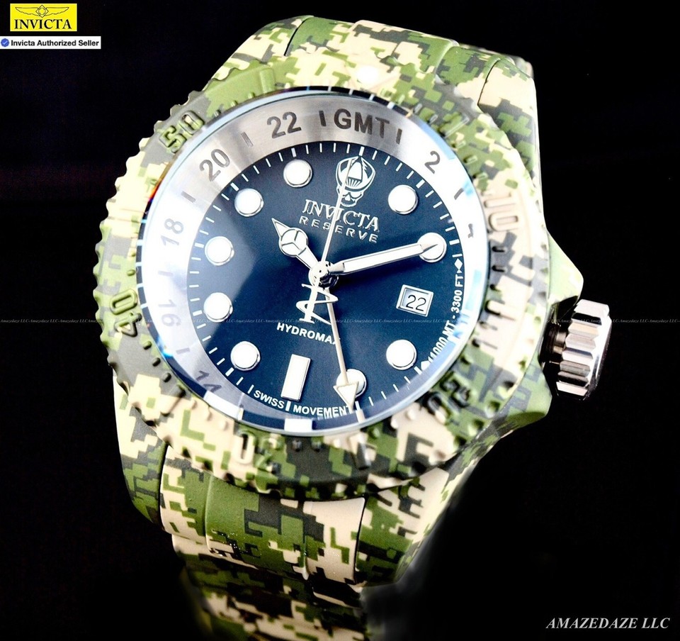 NEW Invicta Men Reserve 52mm Hydromax Swiss GMT CAMO GRAFFITI SS BLK ...