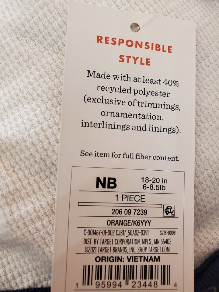 Cat & Jack Raglan Thermal Long Sleeve Bodysuit Orange Baby Boy Newborn ...