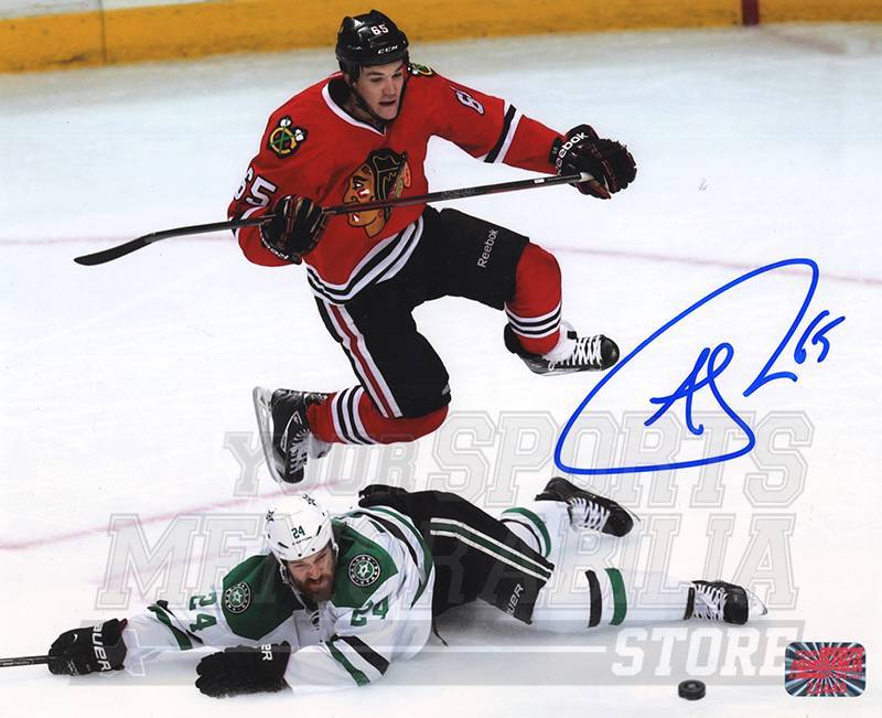 Andrew Shaw Chicago Blackhawks Signed Autographed Jump Action vs Stars ...