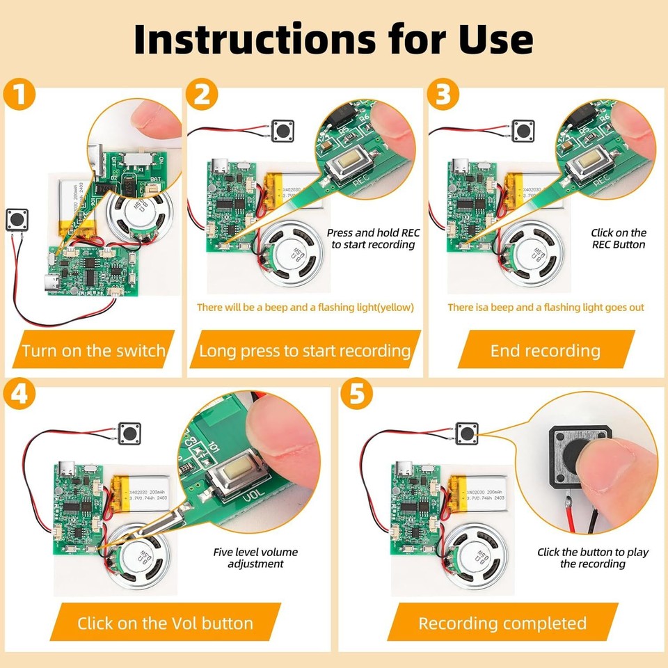 2Pcs DIY Voice Recording Playback Module Sound Recorder Board With ...