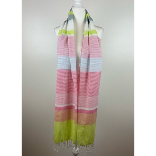 J Crew Womens Pastel Striped Lightweight Summer Scarf Fringe | Preppy ...