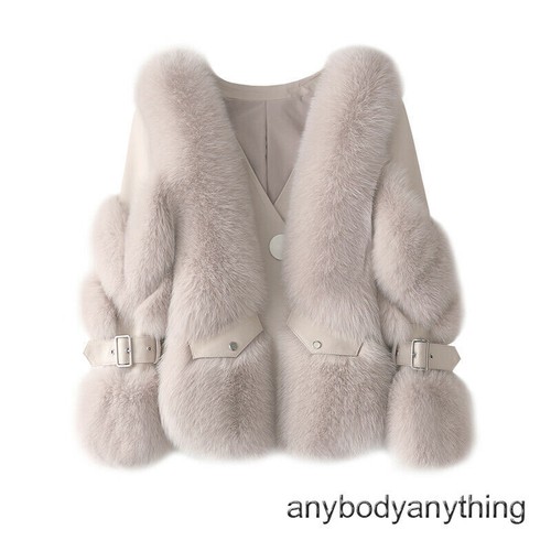 Winter Luxury Women Real Fox Fur Coat Sheepskin Leather Jacket Overcoat ...