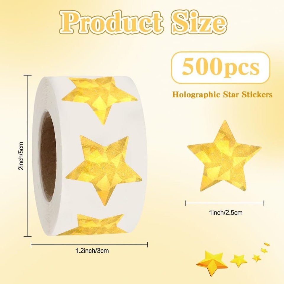 Star Stickers, 500 PCS Holographic Gold Star Stickers, 1 Inch Self ...