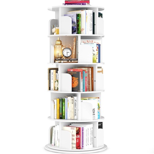 Rotating Bookshelf Tower, 5 Tier Spinning Bookcase, Revolving 360 Book ...