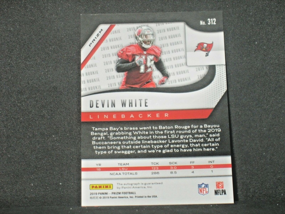 Devin White 2019 Panini Prizm Autograph Rookie Silver Refractor #312 ...