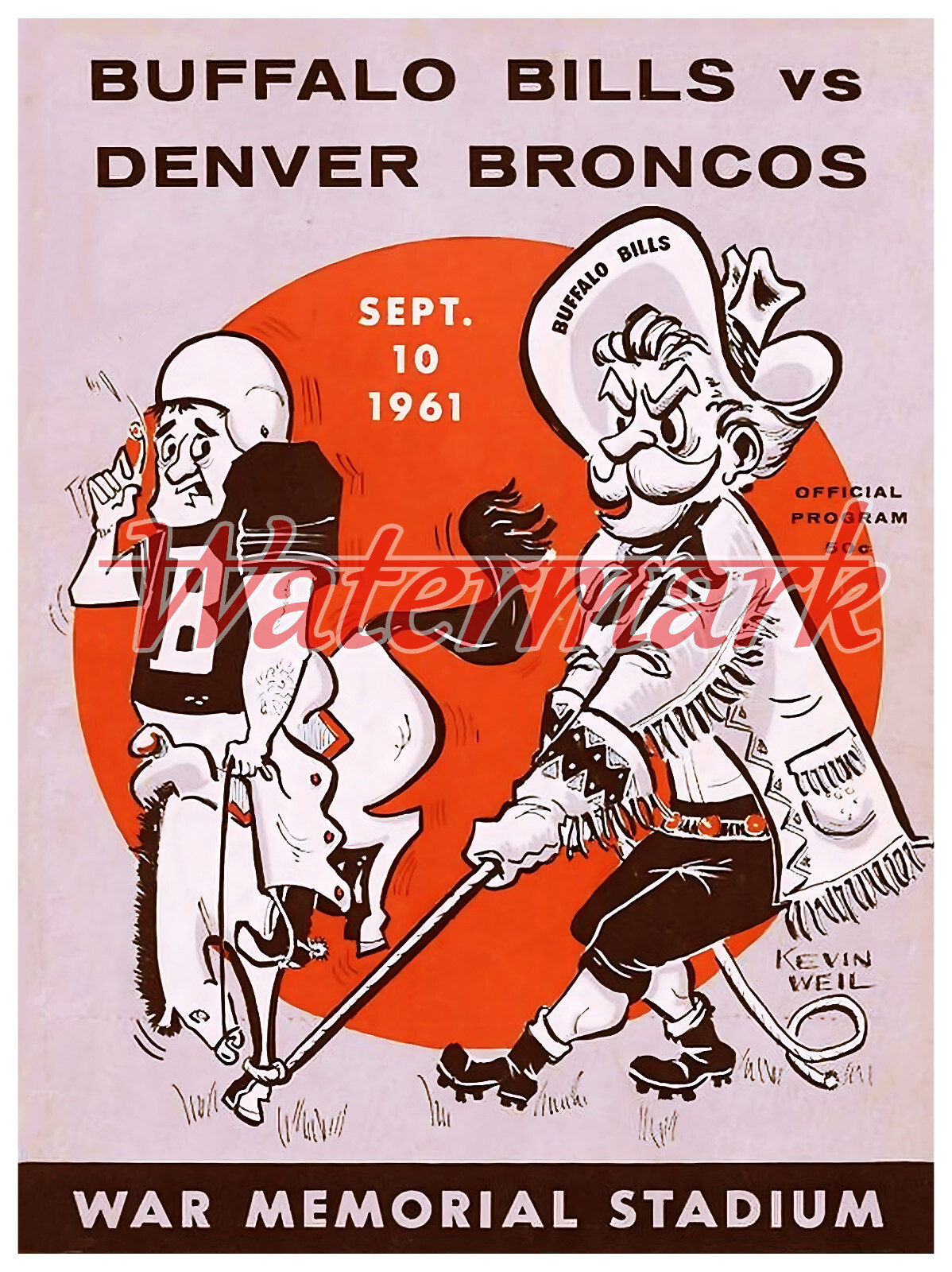 1961 AFL Game Program Cover Buffalo Bills vs Denver Broncos REPRINT 8 X ...