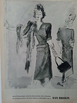 1947 Nan Duskin Store Philadelphia women's dress vintage fashion art ad ...