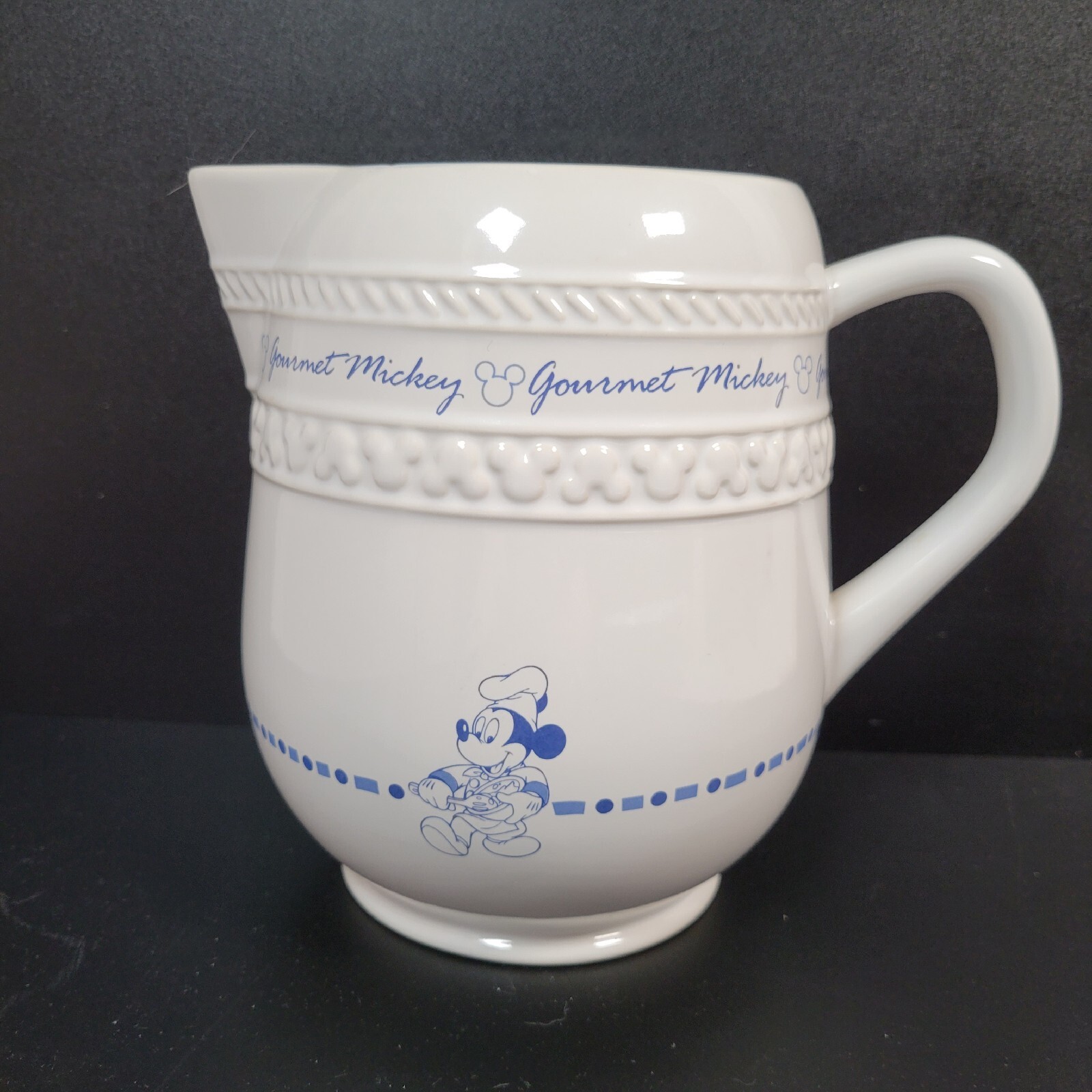 Walt Disney World Gourmet Mickey Mouse 7" White Blue Embossed Ceramic ...