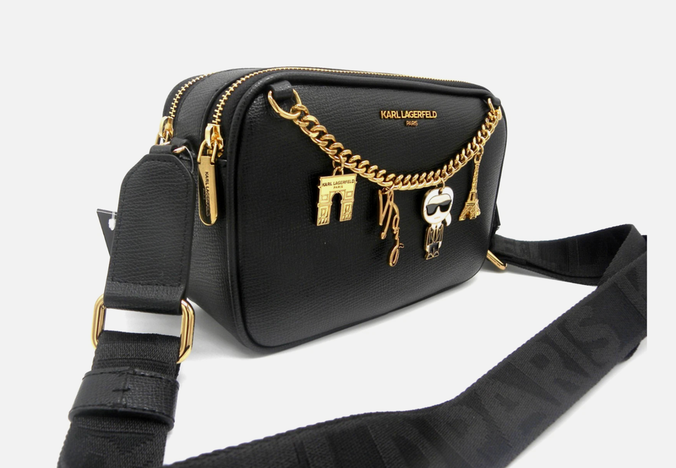 NWT Karl Lagerfeld Paris Crossbody Camera Bag Black With Gold Chain ...