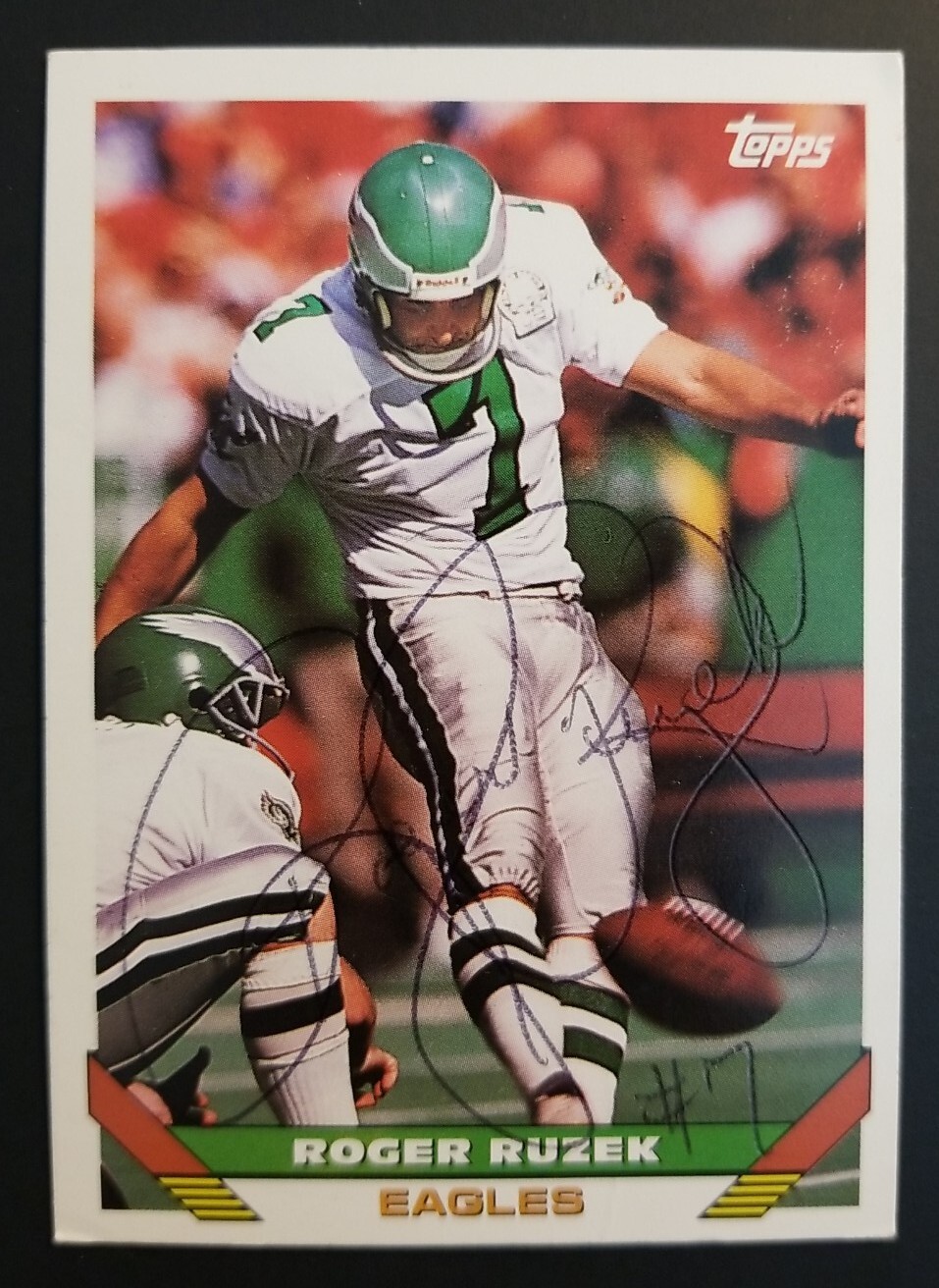 ROGER RUZEK PHILADELPHIA EAGLES 1993 TOPPS #192 AUTOGRAPHED FOOTBALL ...