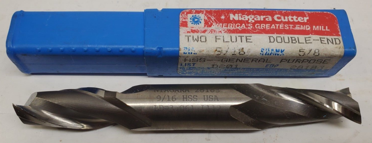 NEW-Niagara Cutter-HSS Double End Mill-EDP#28183, 9/16" Dia. 5/8" Shank ...