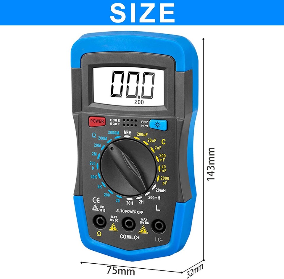 Digital Multimeter Ohm Meter 2000pF~200uF Capacitance Inductance Tester ...