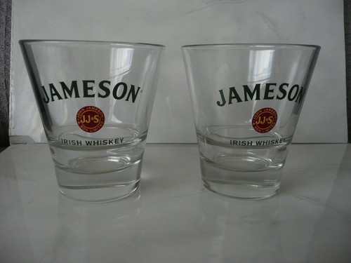 2pcs different Jameson glass green letters Irish whiskey logo used rare ...