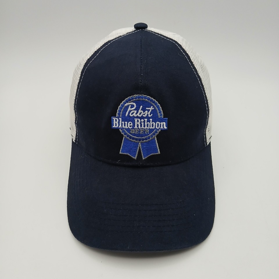 Pabst Blue Ribbon Beer Hat Advertising Cap Strapback Blue White Script ...