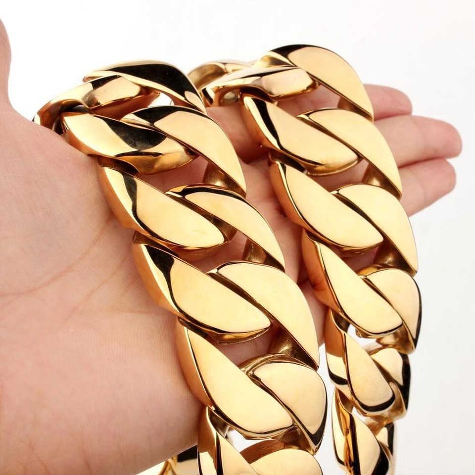 24mm/32mm Heavy Strong Silver/Gold Cuban Link Chain Necklace or ...