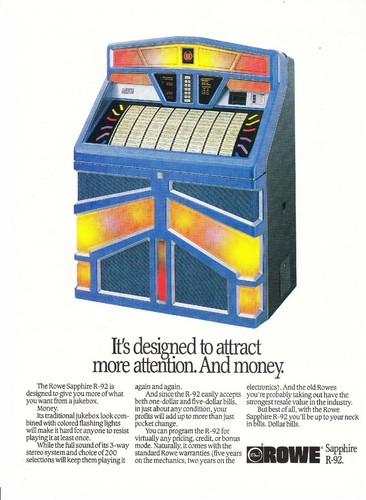 Rowe Sapphire 92 = R-92 1988 juke box jukebox Flyer Brochure BRAND NEW ...