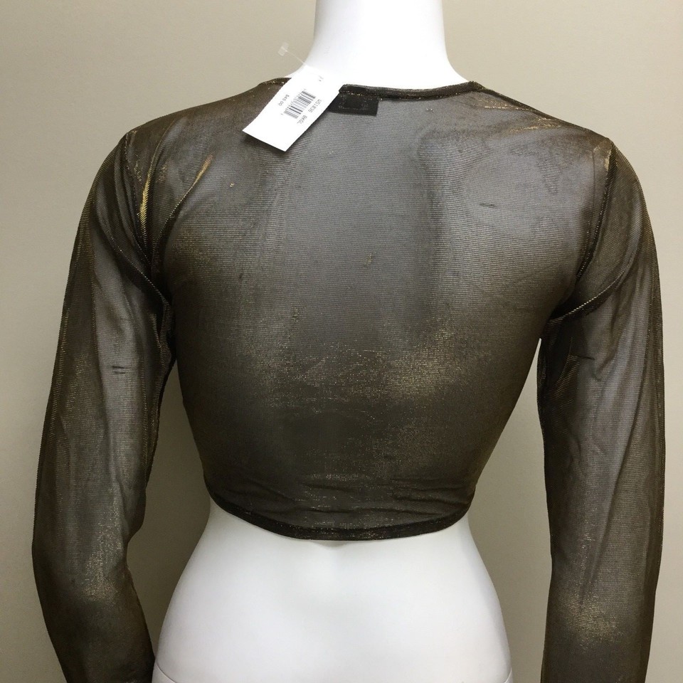 Cejon Metallic Liquid Knit Black Gold Tie Shrug Long Sleeve Dance Top ...