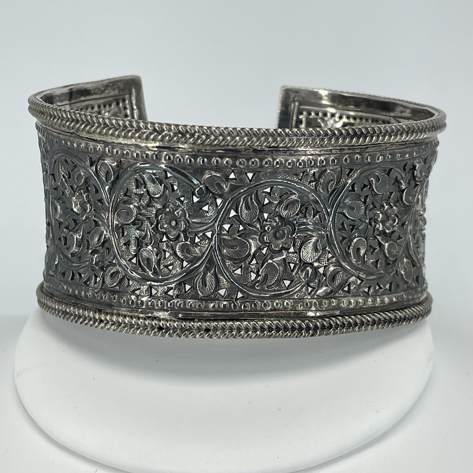 antique sterling silver cuff bangle bracelet repousse… - Gem