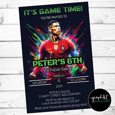Personalised Soccer Ronaldo Messi Photo Invitations / Birthday Party ...