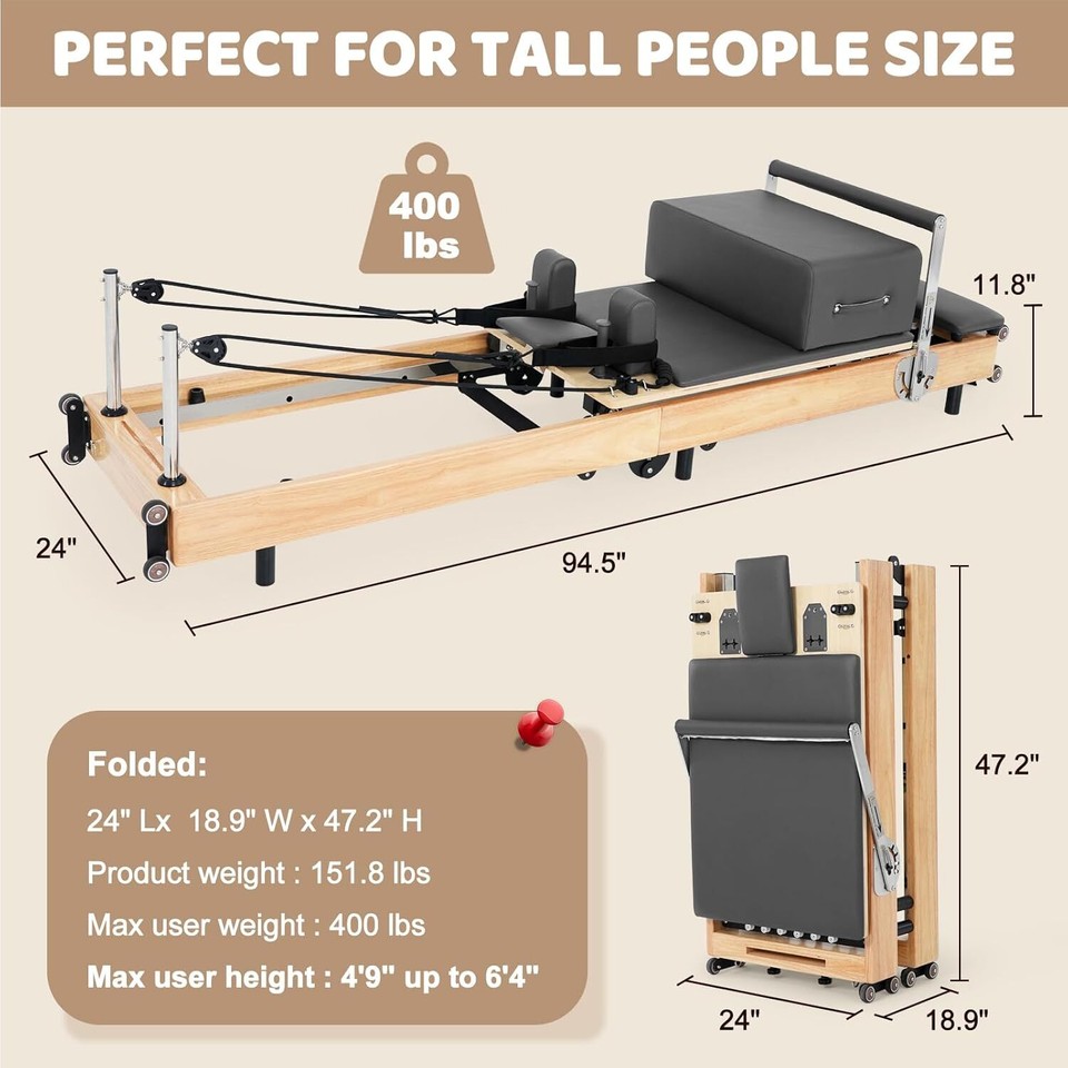 H&ZT Foldable Pilates Reformer Machine With Reformer Box Jump Board ...