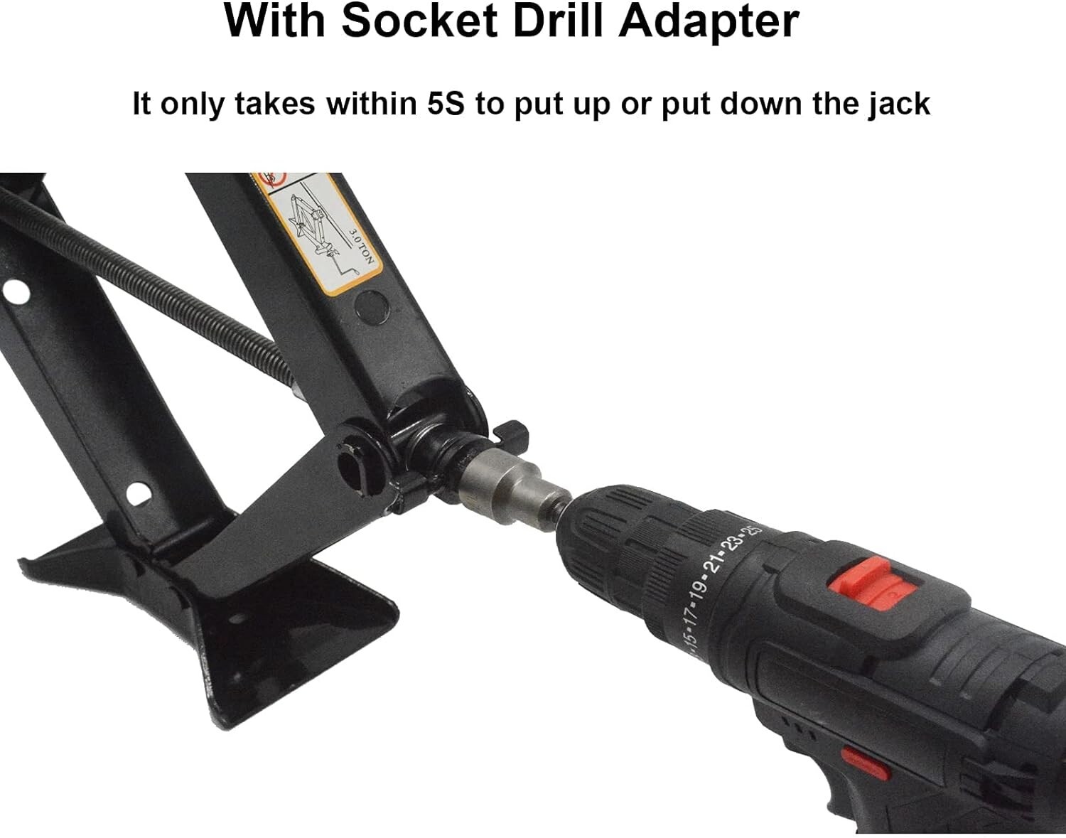 Scissor Lift Jack Max 3 Ton Capacity with Jack Socket Drill Adapter and ...