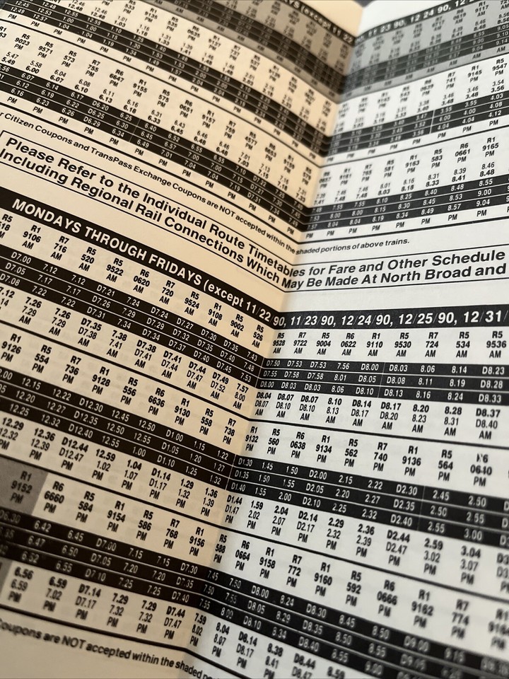 Temple University Philadelphia Timetable 1990 Septa | eBay