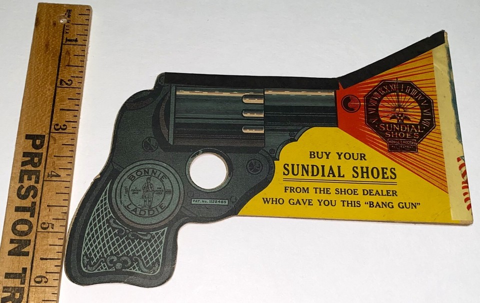Rare Antique American Sundial Shoes Advertising "Bang Gun" Revolver ...