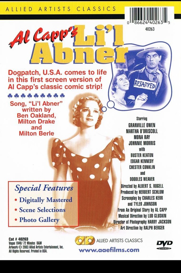 Al Capp's LI'L ABNER - Granville Owens, Martha O'Driscoll - 1940 - DVDR ...