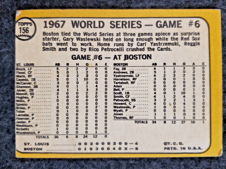 1968 Topps Baseball #156 World Series Game #6 (Petrocelli Socks ...)...(DS3D1K9) | eBay