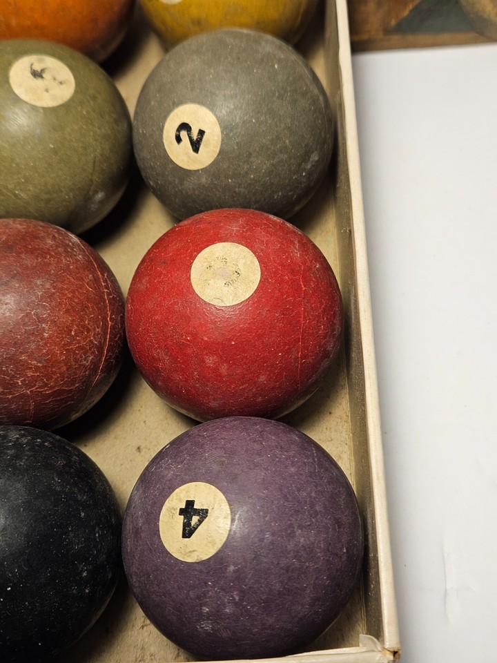 Antique Set Of 2 1/8 inch Bakelite Pool Billiards Balls, ORIGINAL BOX ...