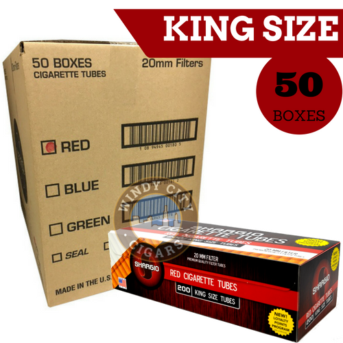 Shargio Red Filtered Regular Cigaret Tubes King 50 Boxes 200 Ct - 10000 ...