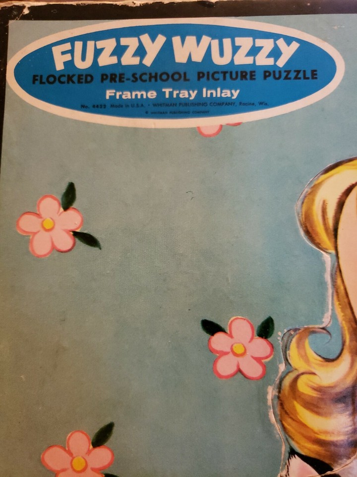 Vintage Fuzzy Wuzzy Flocked Pre-School Picture Puzzle-Girl & Cat 14.5 ...