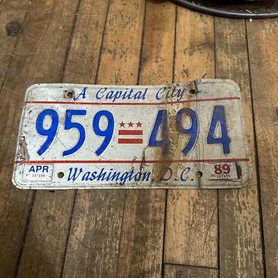1989 Washington DC District License Plate Low Number Capital City 959 ...