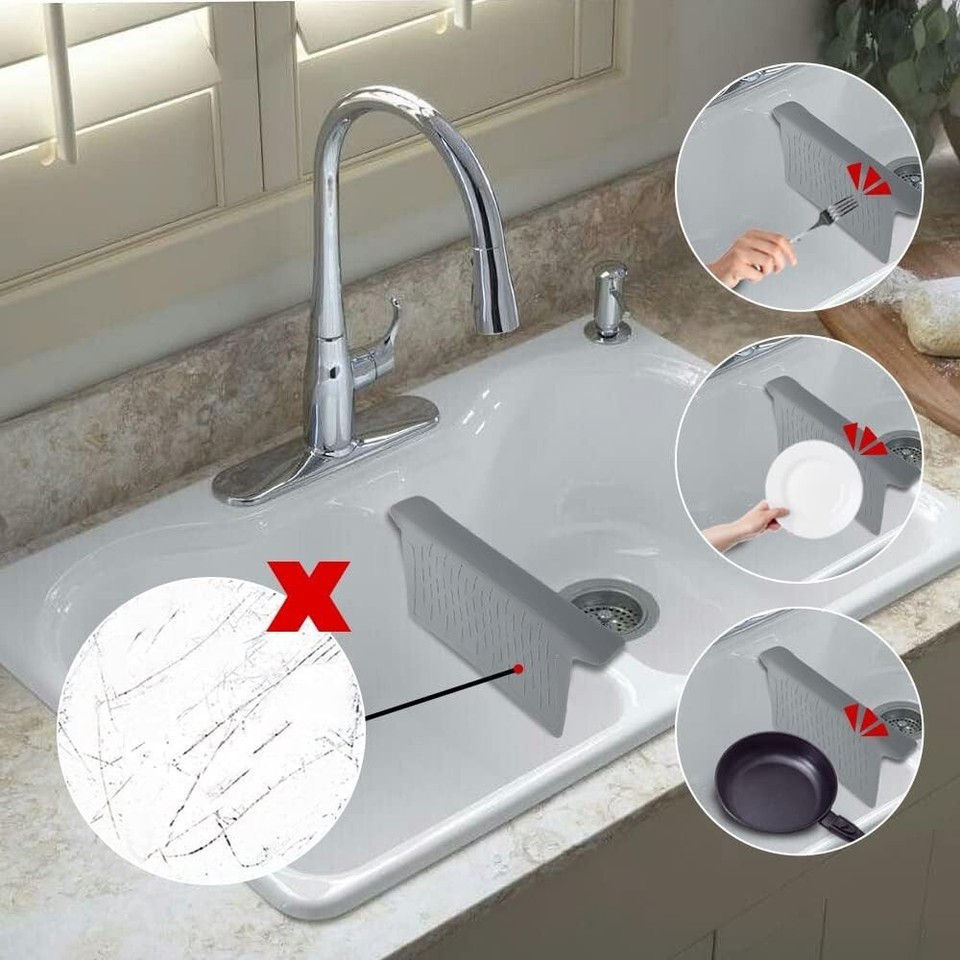 Mat Protector Double Sink Divider Clear Kitchen Dish Safe Durable Grips ...