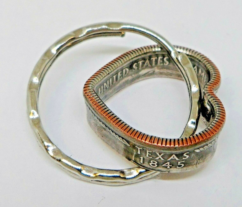 COIN HEART SHAPED KEY RING MADE FROM US QUARTER coin ring you pick the ...
